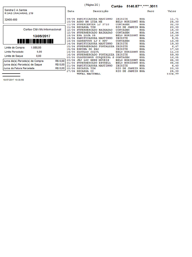 SANDRA C A SANTOS Pagina 02 Mês de Maio | PDF