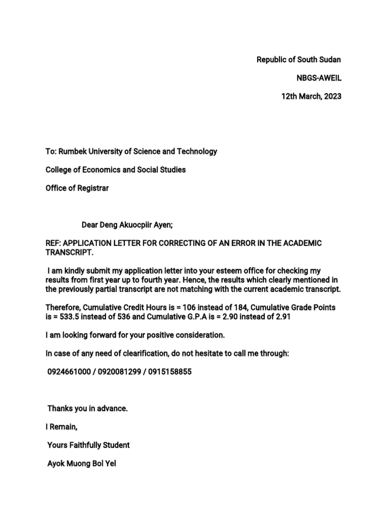 Ayok Transcript Letter | PDF