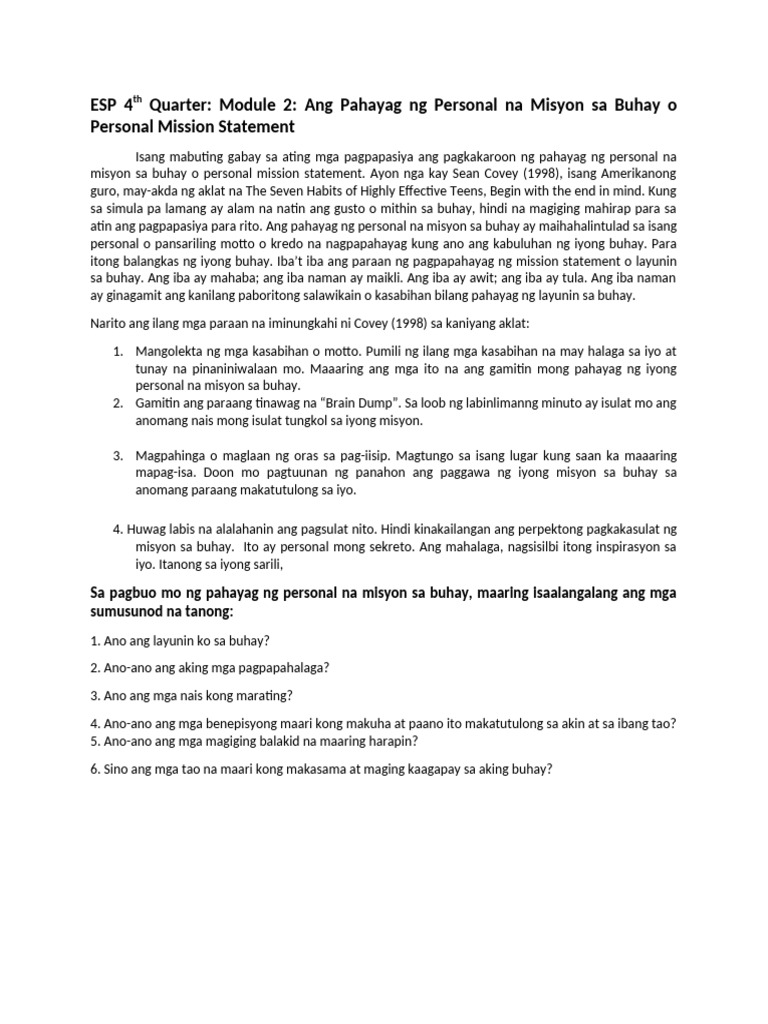 ESP 4th Quarter Module 2 | PDF