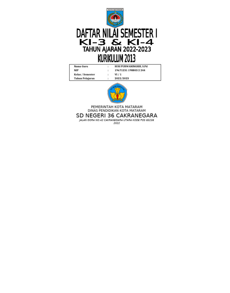 Caver DAFTAR NILAIU KI3-KI4 | PDF