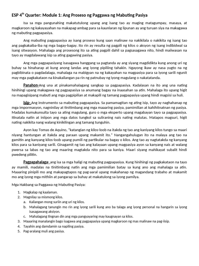 Esp 4th Quarter Module1 Pdf