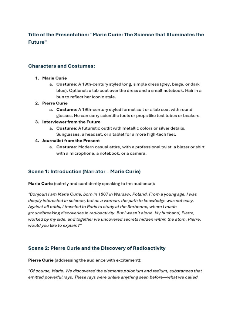 Marie Curie's Legacy in Science | PDF | Marie Curie | Radioactive Decay
