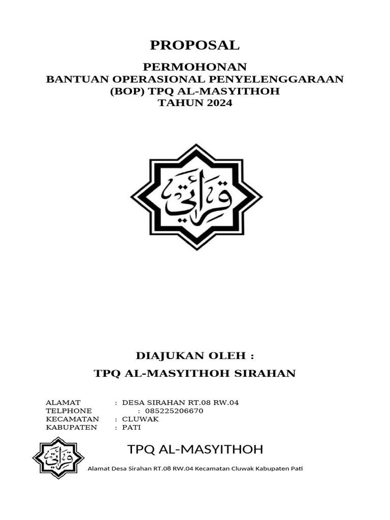 Contoh Proposal Bop TPQ Madin 2016 | PDF