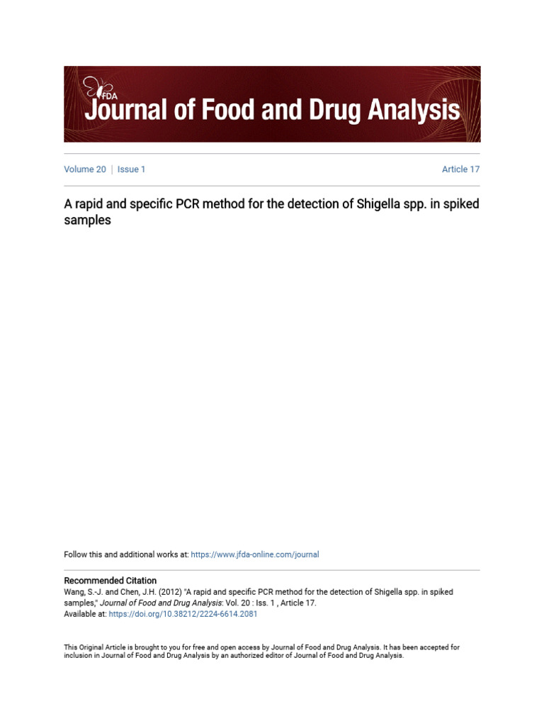 A Rapid and Specific PCR Method for the Detection of Shigella Spp | PDF ...