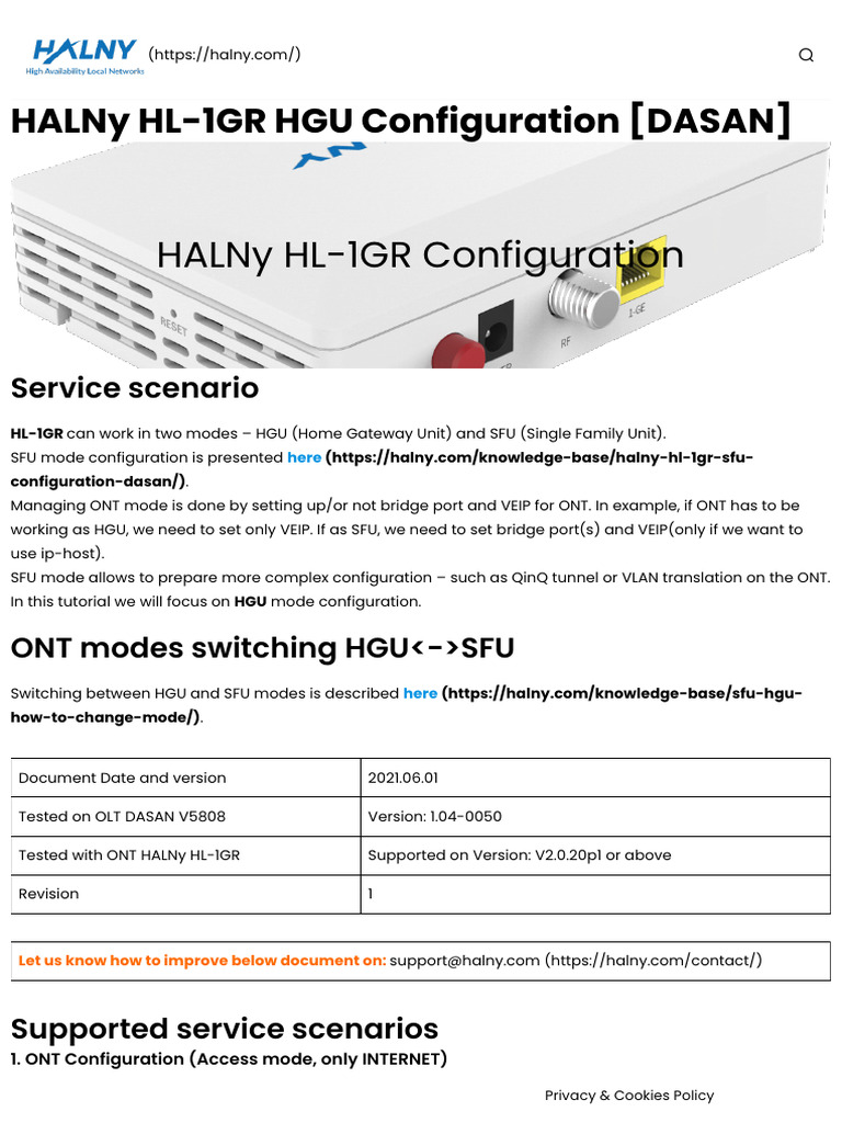 HALNy HL-1GR HGU Configuration (DASAN) HALNy NETWORKS | PDF
