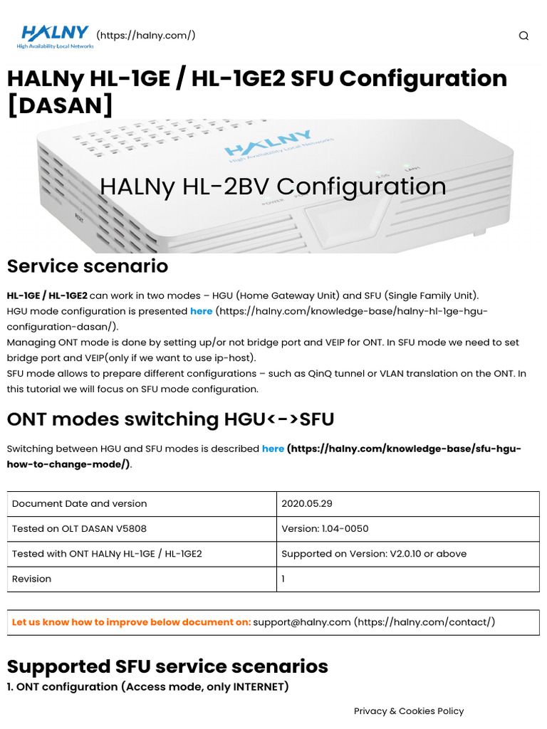 HALNy HL-1GE - HL-1GE2 SFU Configuration (DASAN) HALNy NETWORKS | PDF ...