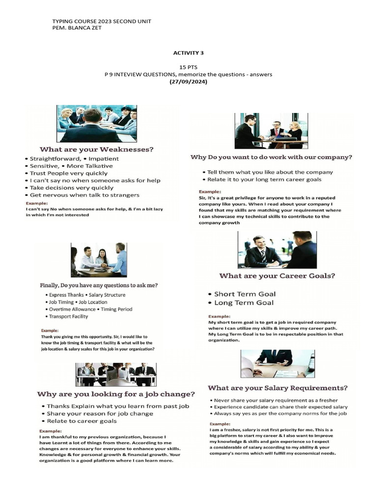 Interview Questions 2024 | PDF | Crecimiento personal y profesional ...