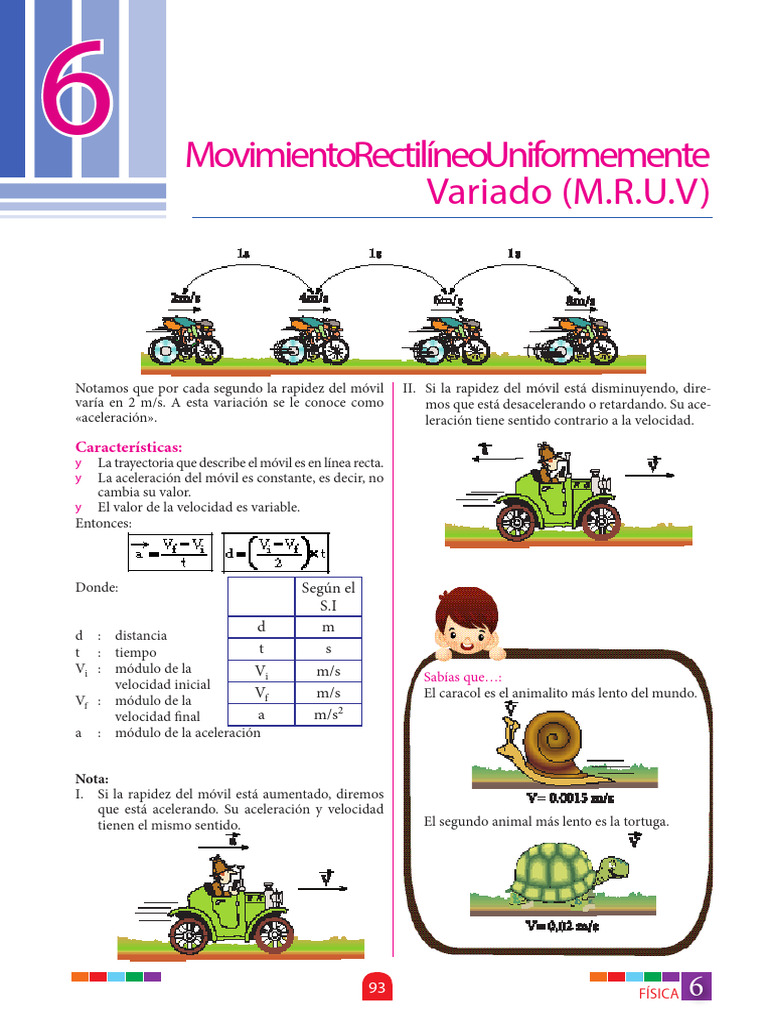 F - P - 6ºgra - S6 - Movimiento Rectilineo Uniforme Variado (MRUV) | PDF | Velocidad | Aceleración