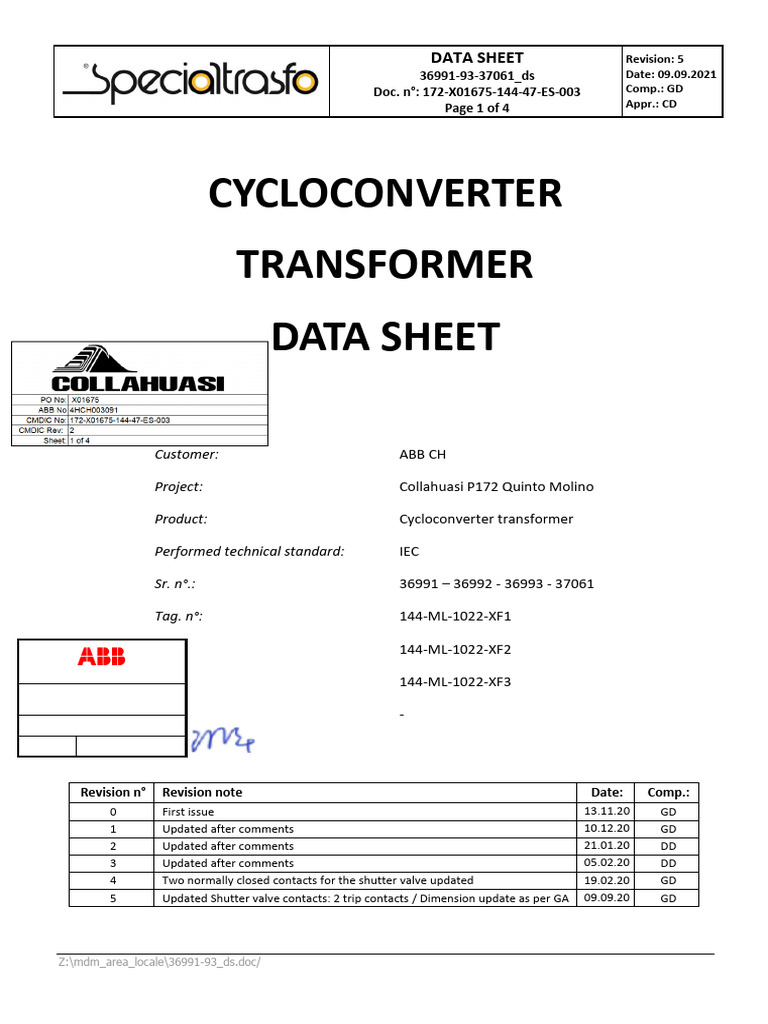 Cycloconverter Transformer Specs | PDF | Insulator (Electricity ...