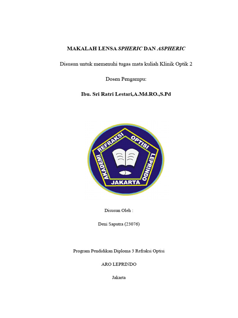 Deni Saputra - 2D - Tugas KO 2 - Makalah Lensa Speris Dan Asperis | PDF