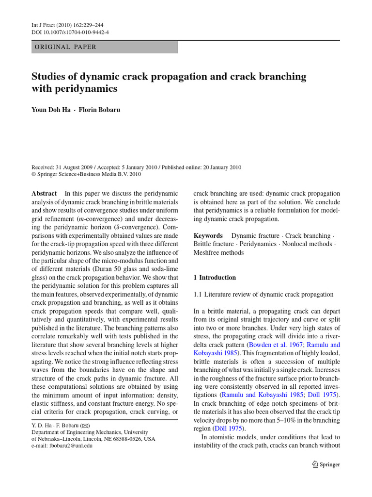 Studies of Dynamic Crack Propagation and Crack Branching With Peridynamics | PDF | Fracture ...
