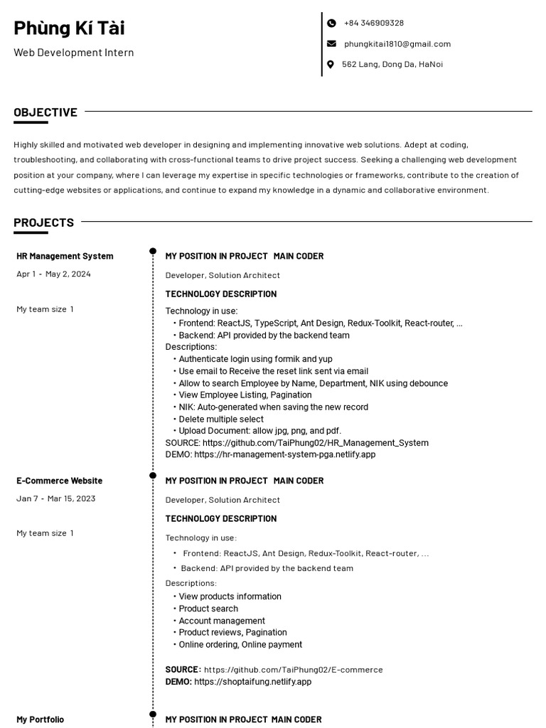 CV_PHUNGKITAI_WEB_DEVELOPMENT_INTERN | PDF | Web Development | Systems Architecture
