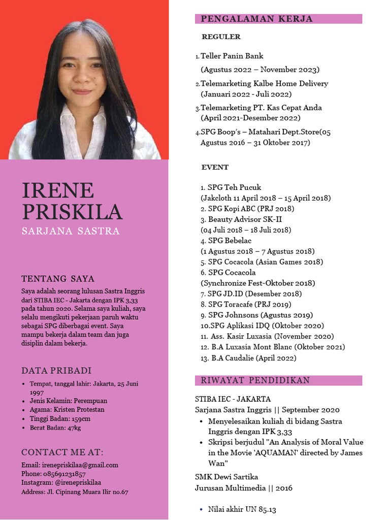 CV Irene Priskila | PDF