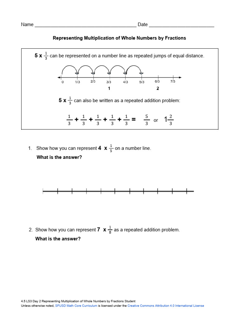 4.5 LS3 Day 2 Representing Multiplication of Whole Numbers by Fractions ...