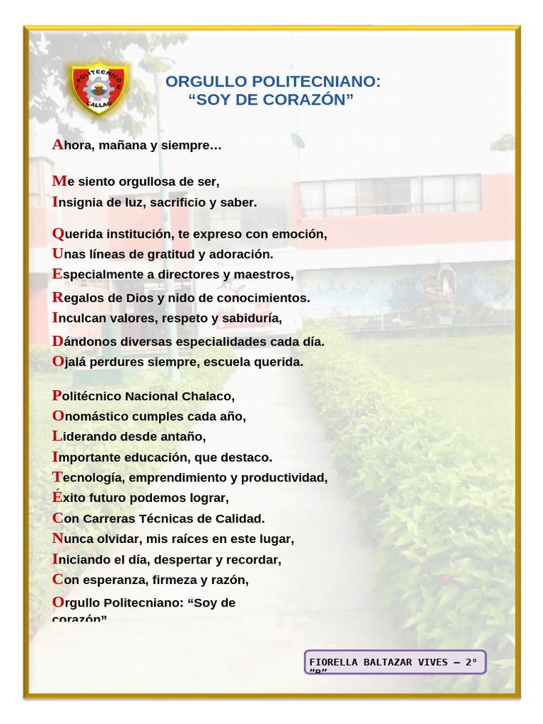 Acróstico - Orgullo Politecniano Soy de Corazón | PDF