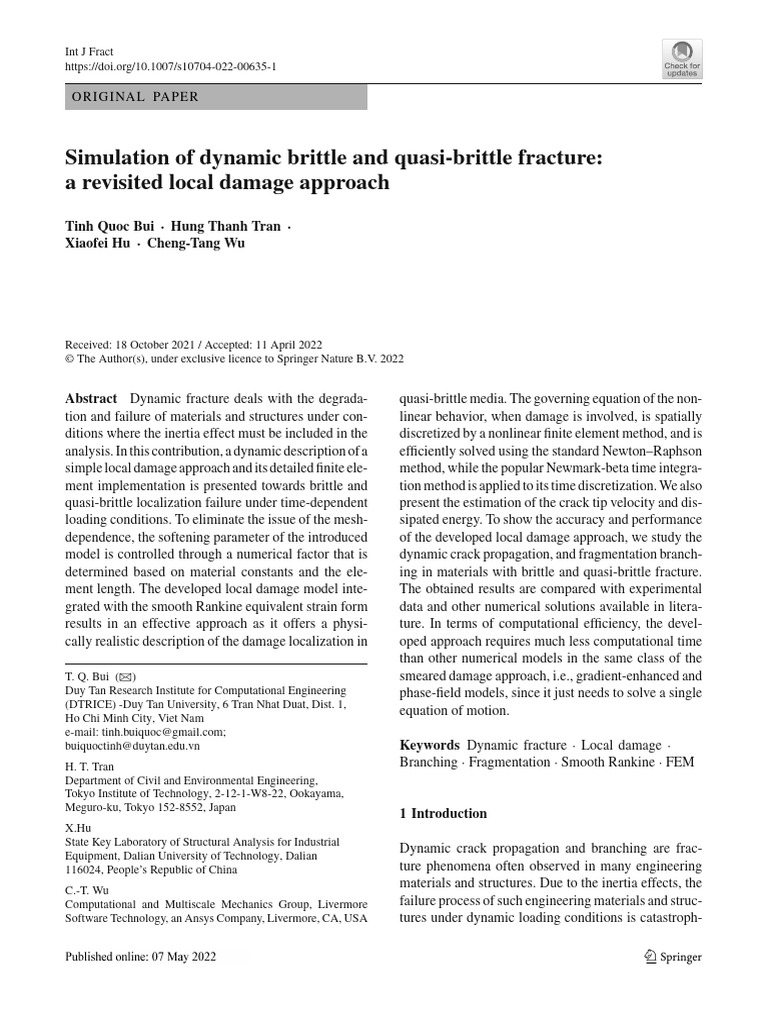 3-Simulation of Dynamic Brittle and Quasi-Brittle Fracture - A Revisited Local Damage Approach ...
