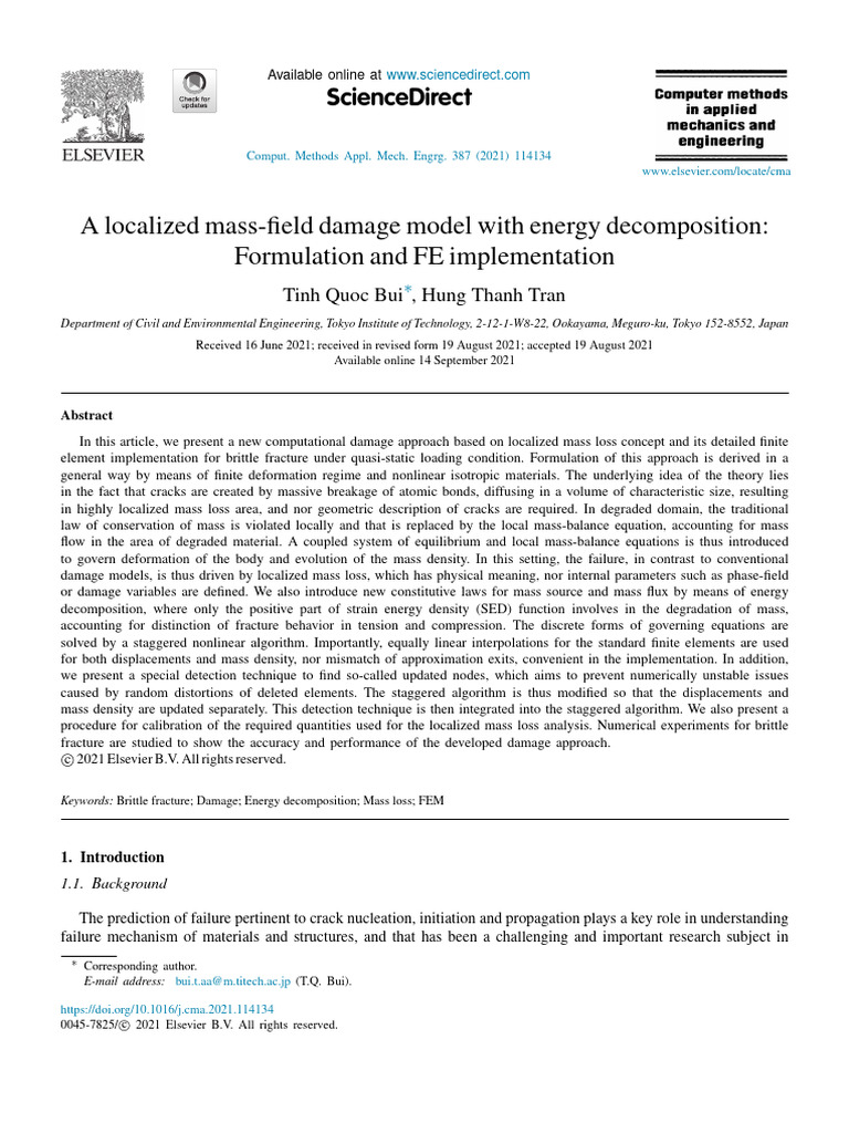 1-A Localized Mass-Field Damage Model With Energy Decomposition-Formulation and FE ...