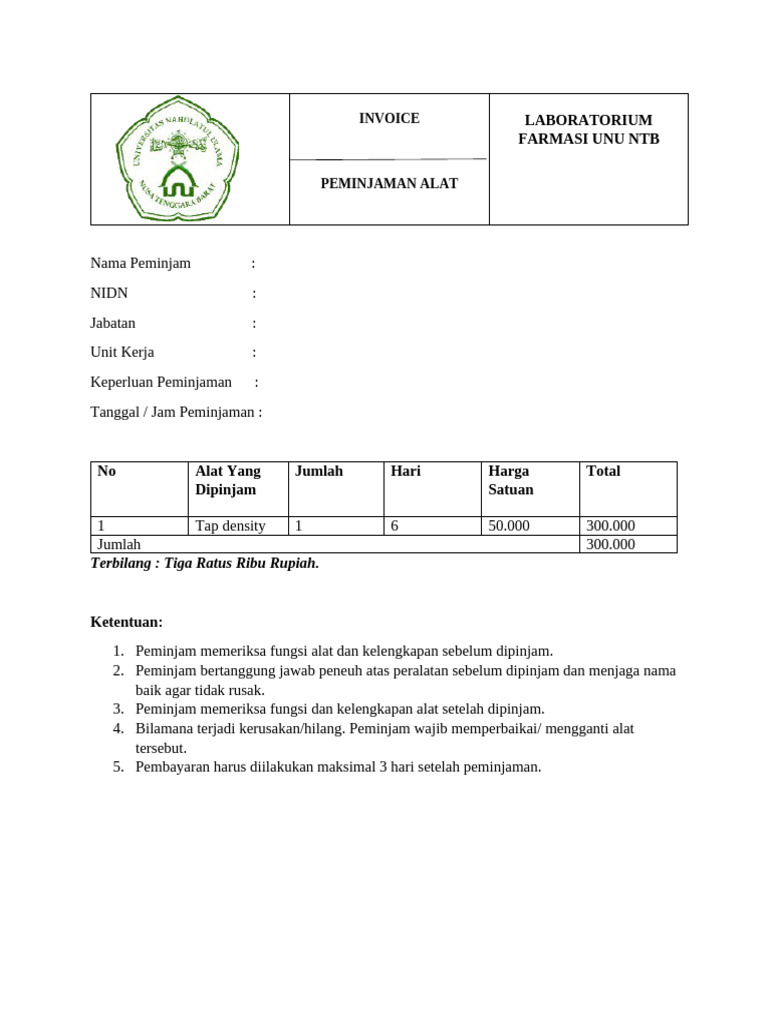 Invoice Peminjaman Alat Laboratorium | PDF