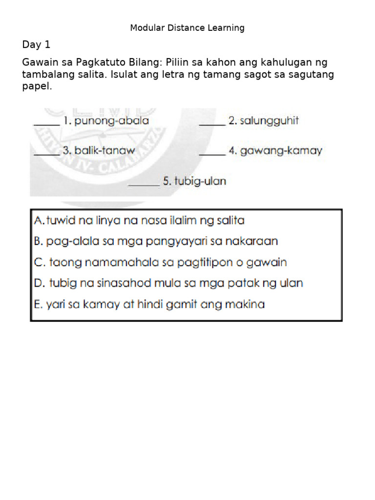 Modular Distance Learning Week 5 | PDF
