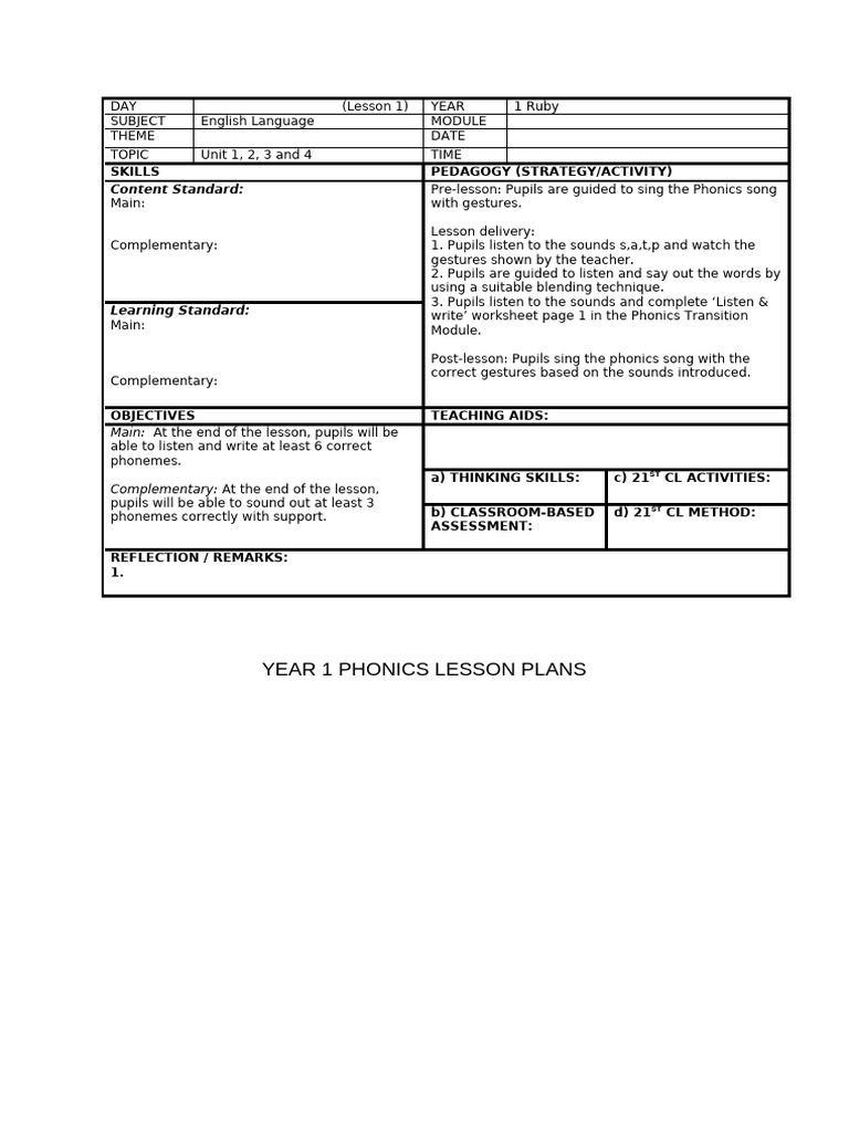 Bi Year 1 | PDF | Phonics | Teaching