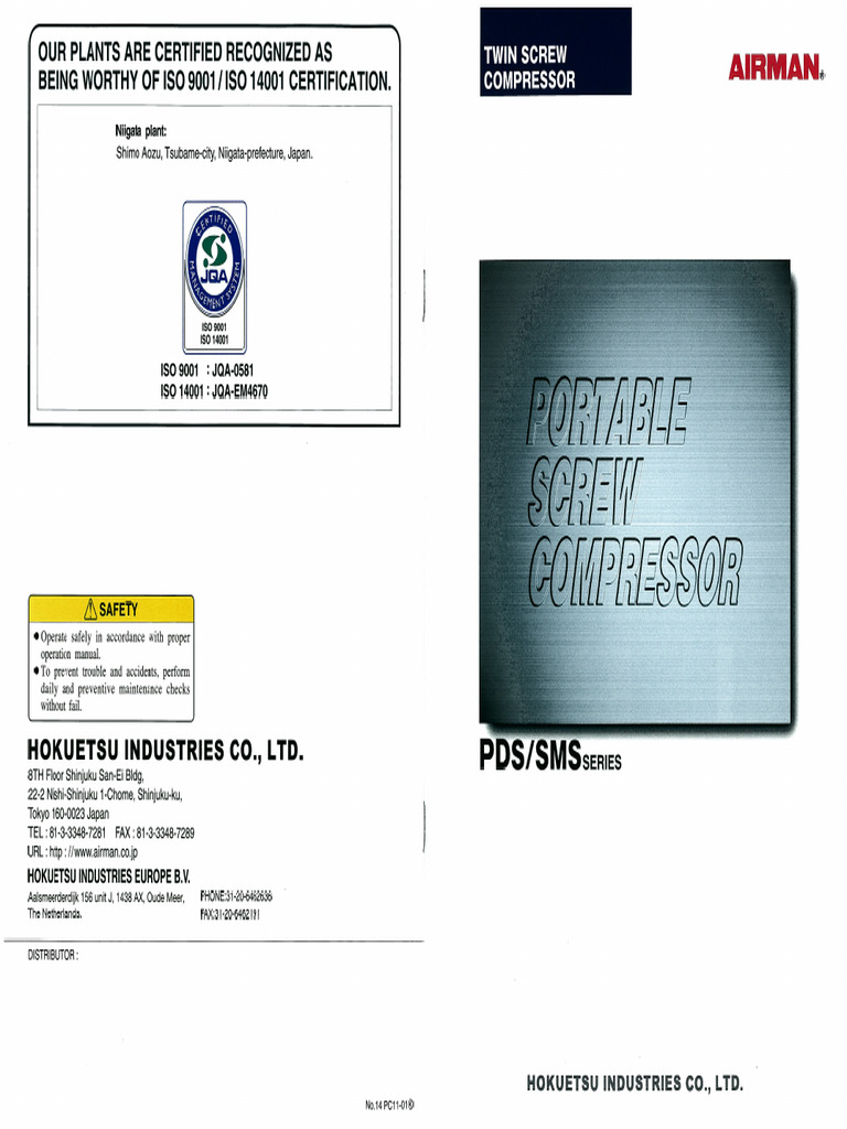 Air Compressor AirMan PDS 390S - Brochure | PDF