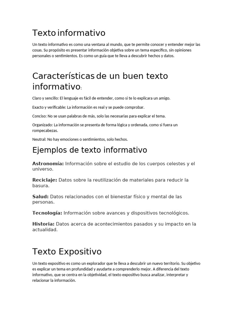 Características de Textos Informativos y Expositivos | PDF
