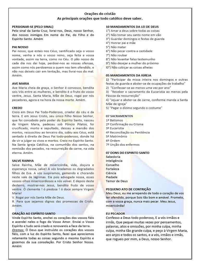 Orações Do Cristão Pdf Espírito Santo Religião Jesus