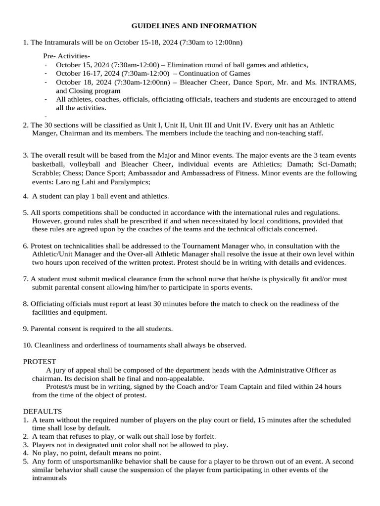 Intramurals 2024 Guidelines and Schedule | PDF