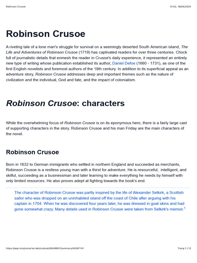 Robinson Crusoe | PDF | Robinson Crusoe