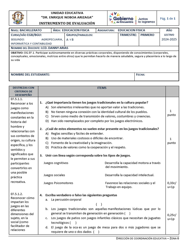 EVALUACION 1ER TRIM. EDUC FIS. 2do BACH 2024 | PDF | Ajedrez