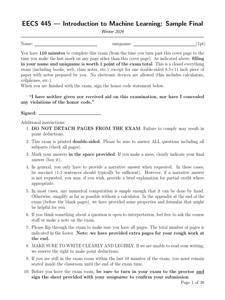 Sample Final Exam Solutions | PDF | Eigenvalues And Eigenvectors | Cluster Analysis