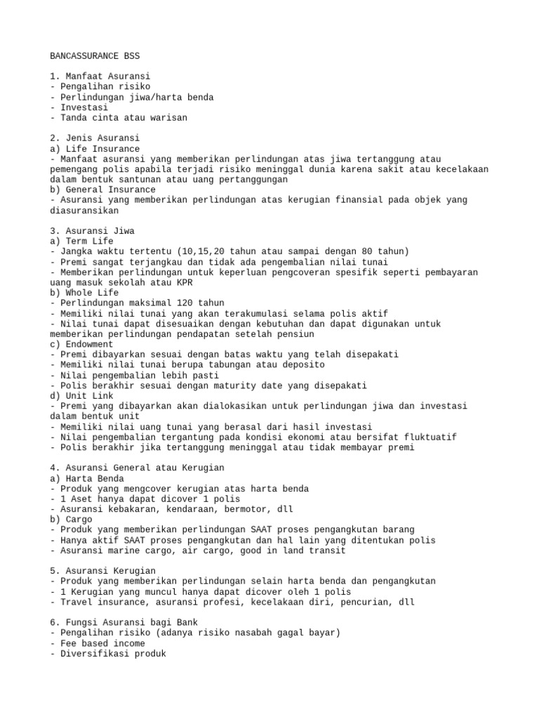 Panduan Bancassurance BSS | PDF