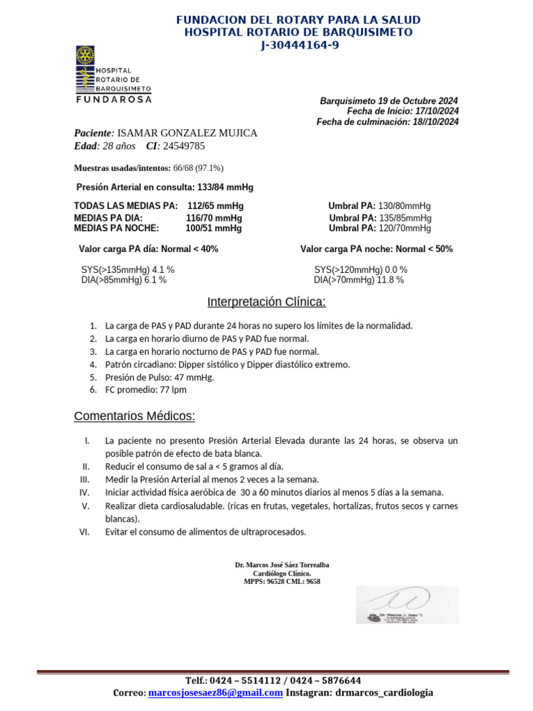 Isamar Gonzalez Mujica | PDF | Presión sanguínea | Sistema cardiovascular