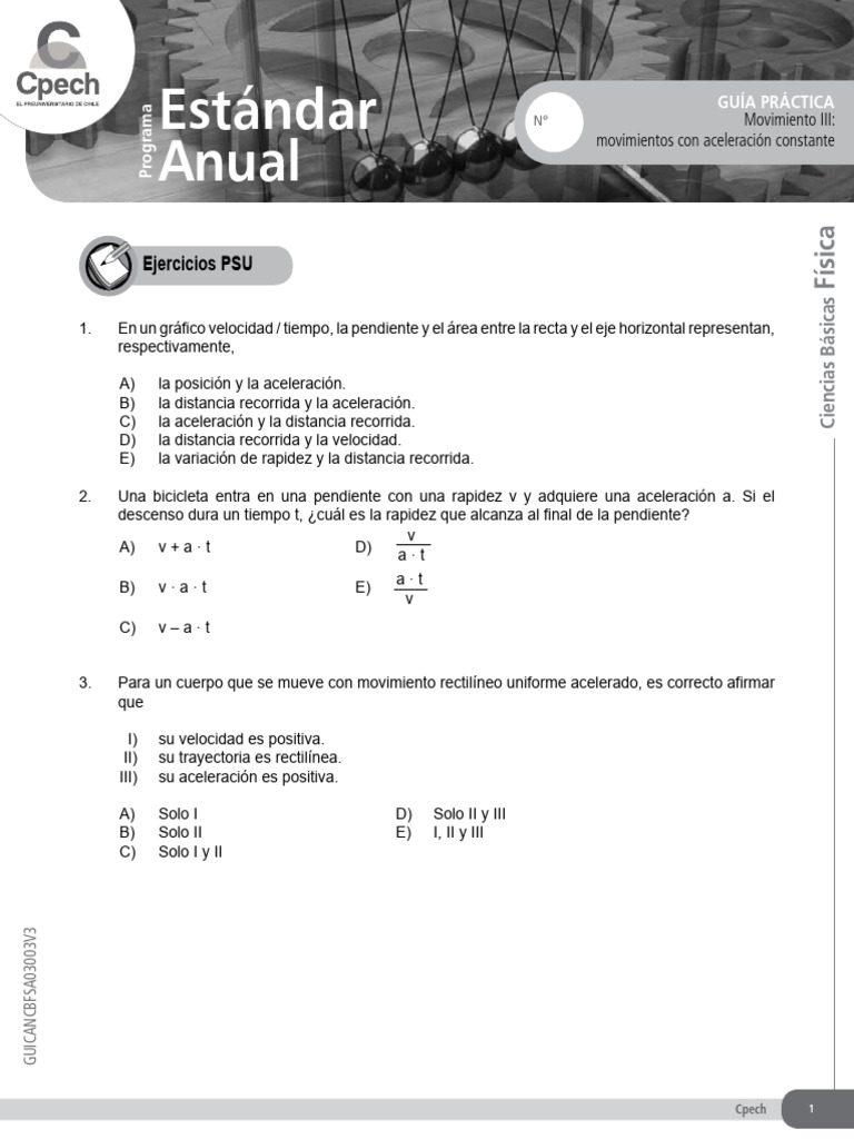 Guía práctica 14 Movimiento III movimientos con aceleracion constante | PDF | Aceleración ...