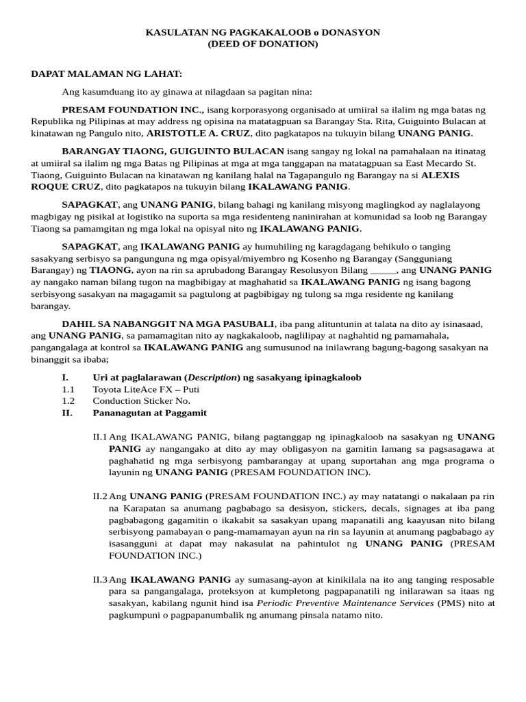 Kasulatan NG Pagkakaloob o Donasyon | PDF