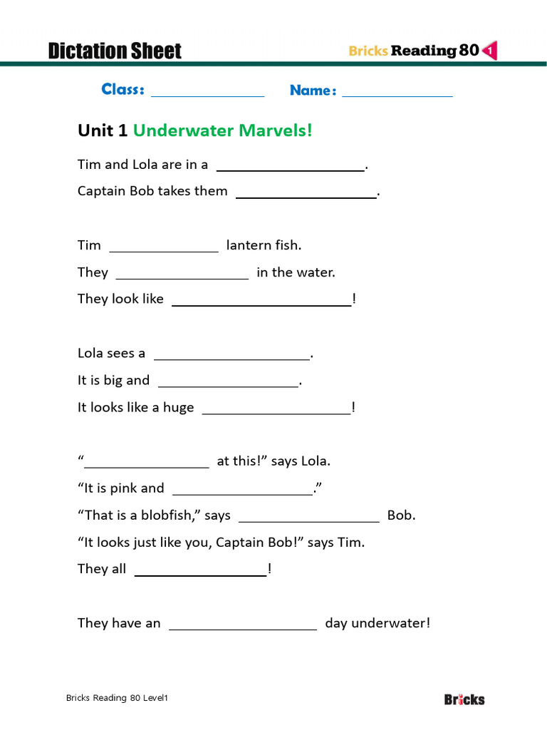 Bricks Reading 80 - L1 - Dictation Sheet | PDF