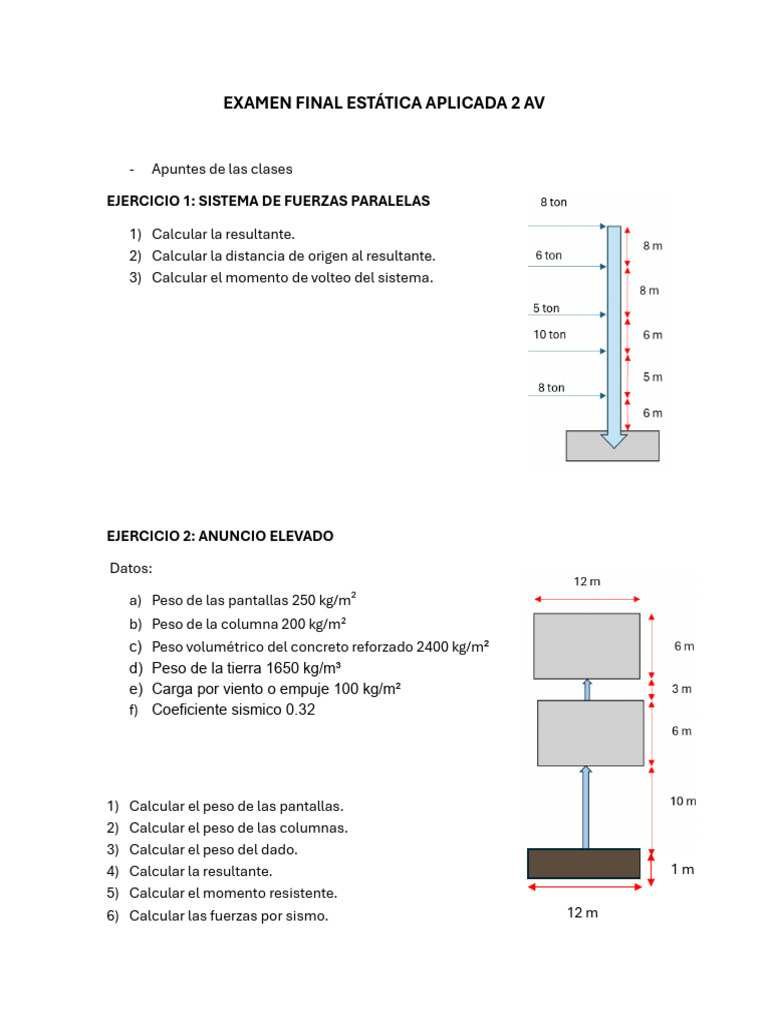 Examen Final Estática Aplicada 2 Av | PDF