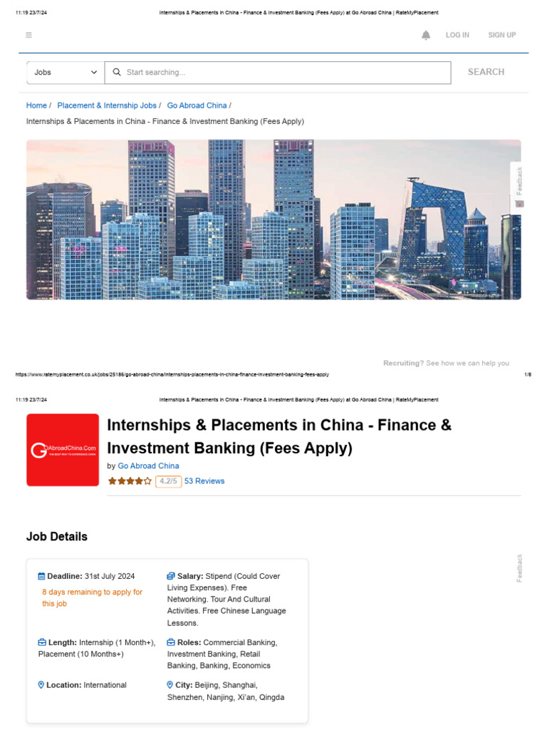 Internships & Placements in China - Finance & Investment Banking (Fees ...