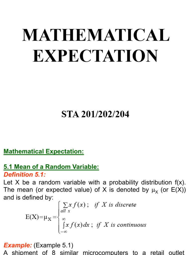 Sta 204 Lecture 5 | PDF | Variance | Expected Value