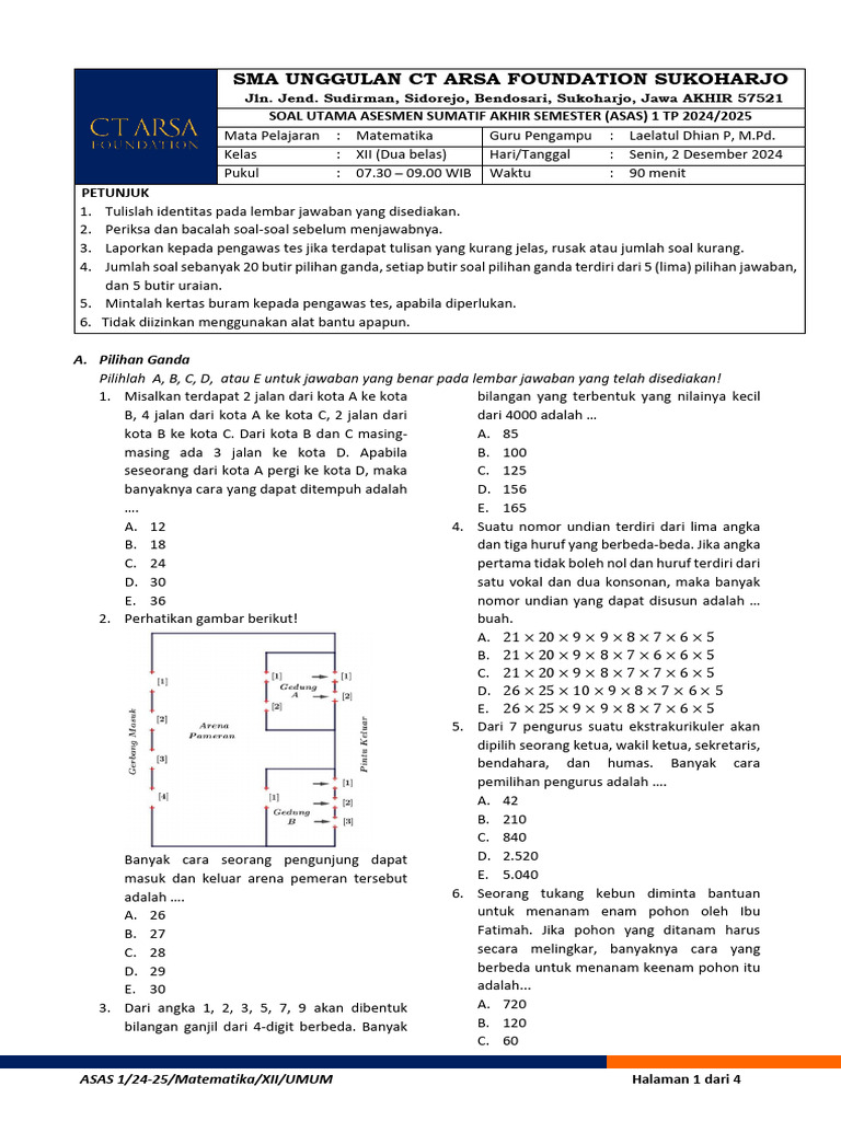 XII - Matematika - SOAL UTAMA - Laelatul Dhian Permata | PDF