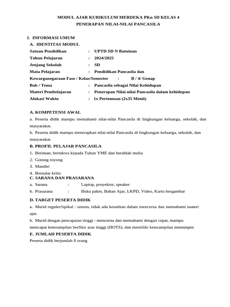 MODUL AJAR - PKN - Kelas4 Yeti Obsevasi | PDF | Karier & Perkembangan