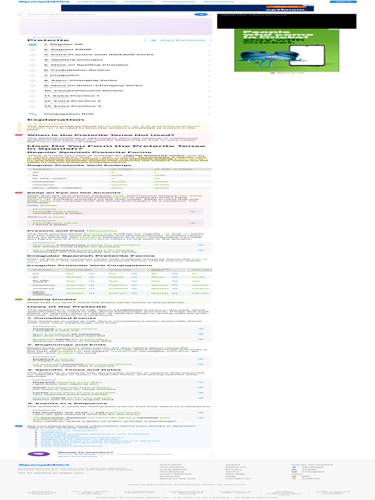 Spanish Preterite Tense SpanishDict | PDF | Grammatical Tense ...