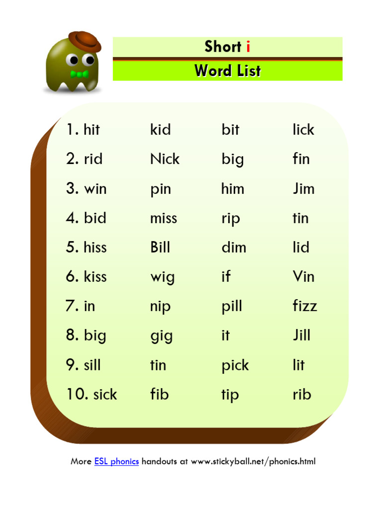 Short i - Word List and Sentences | PDF