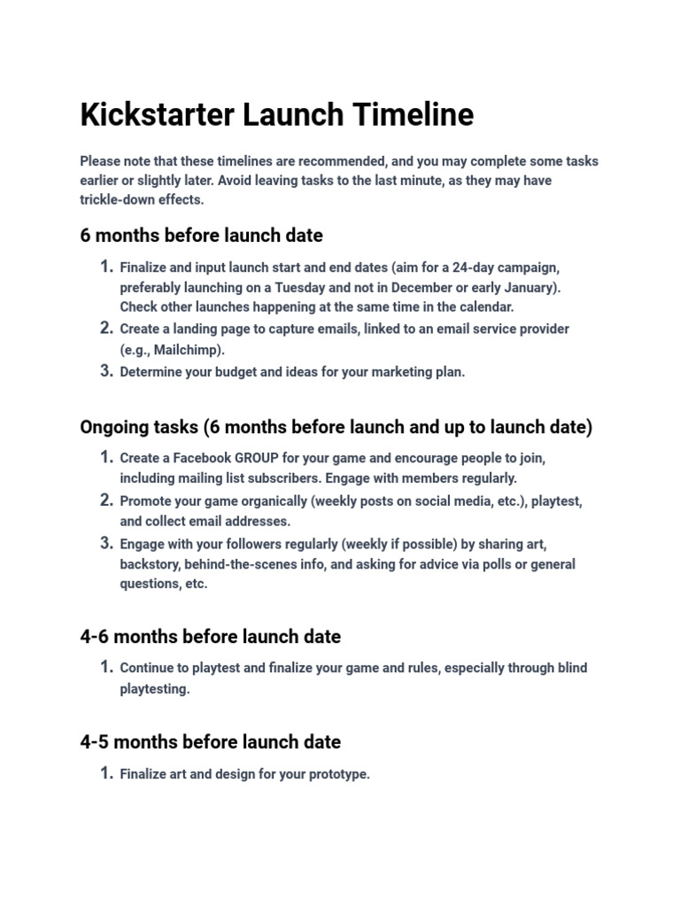 Kickstarter Launch Timeline 2023 | PDF | Kickstarter | Facebook