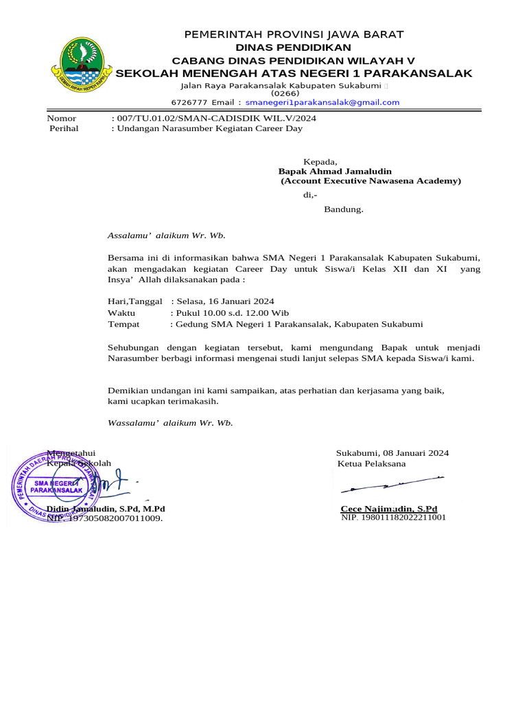 Undangan Narasumber Career Day | PDF