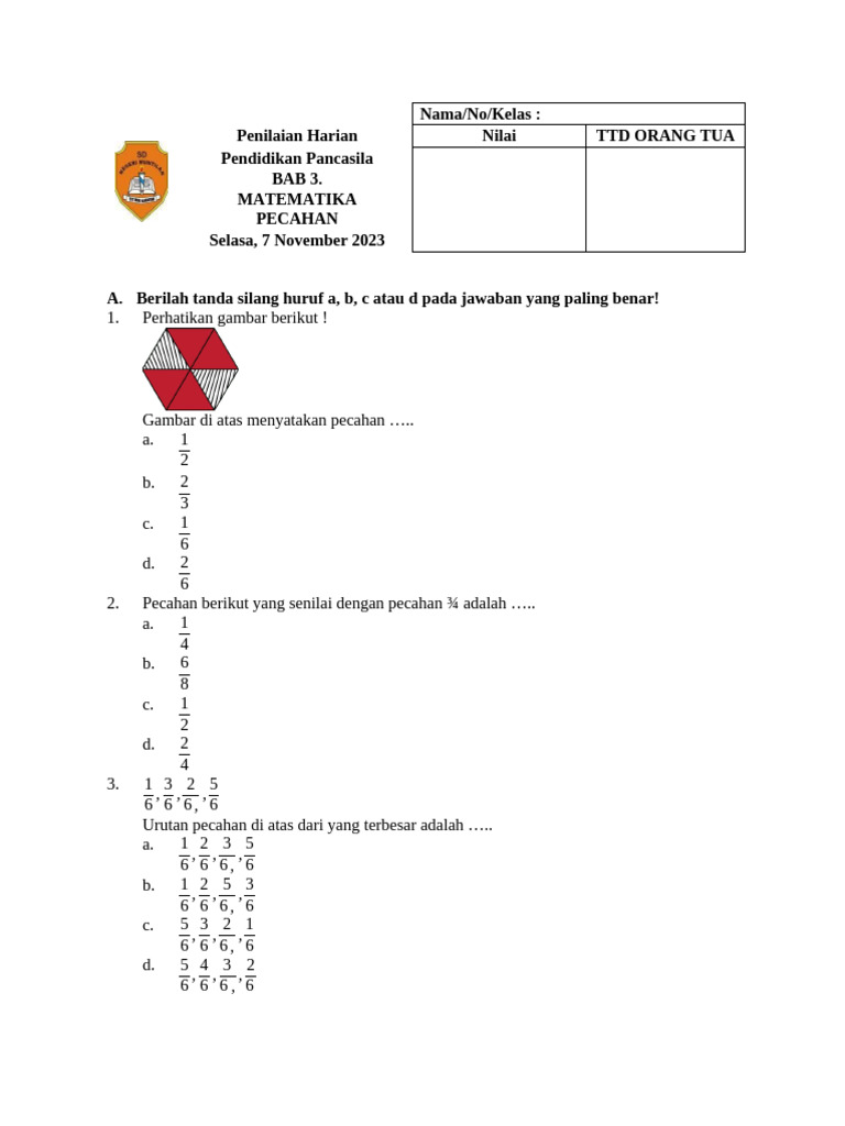 PH Matematika IKM PECAHAN | PDF