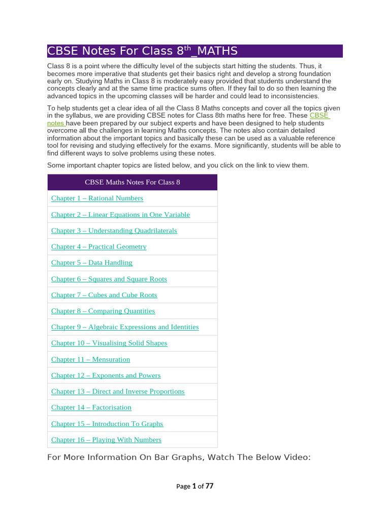 Cbse Notes Class 8 Maths - Ok | PDF | Rectangle | Equations