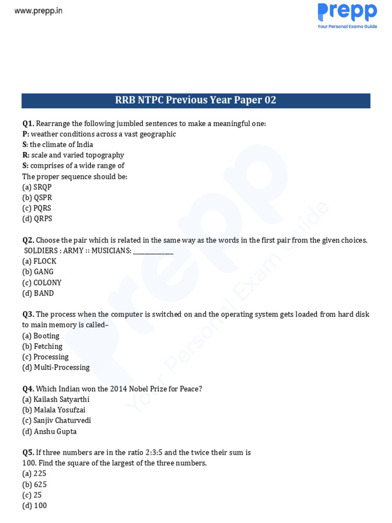 RRB NTPC Previous Year Paper 02 English | PDF | Science & Mathematics