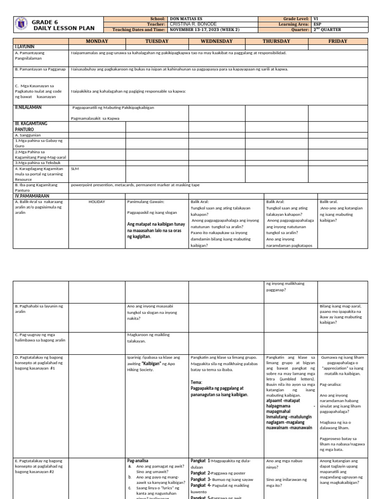 DLP - Esp 6 - Q2 - W2 | PDF