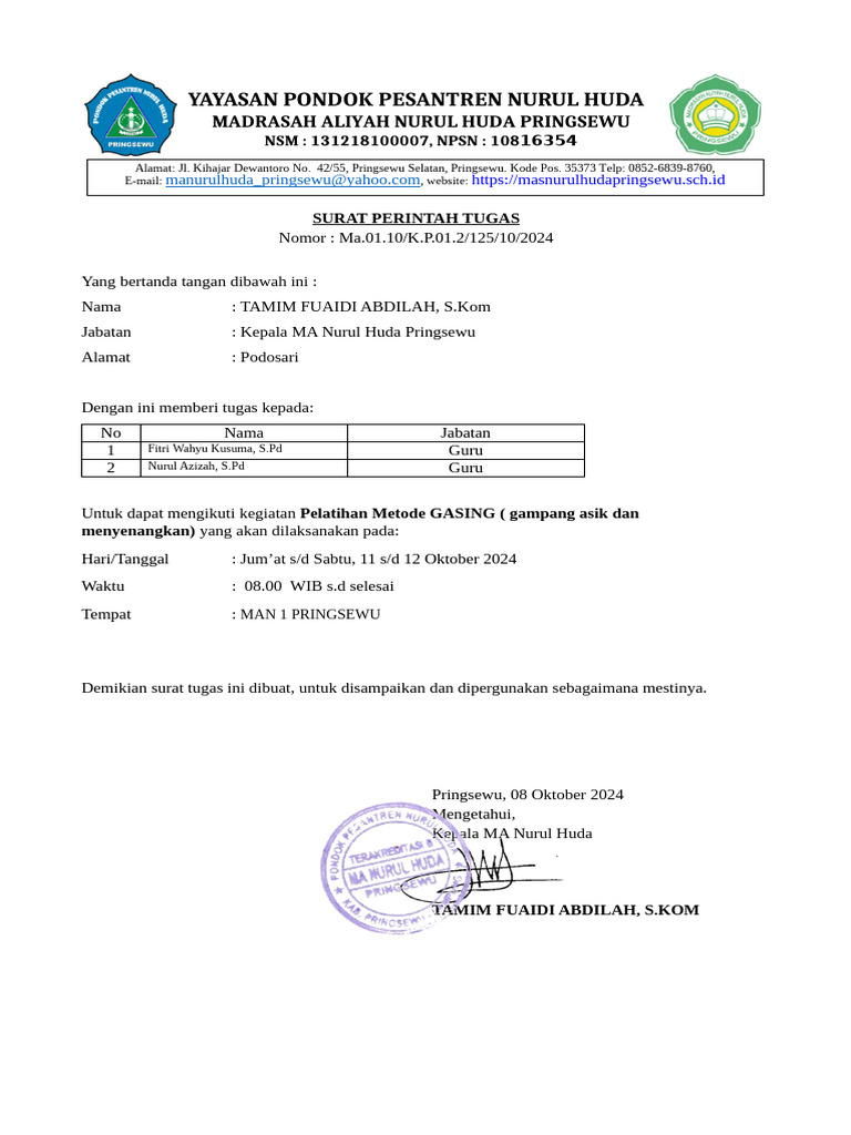 Surat Peringah Tugas MGBK Bu Ami | PDF